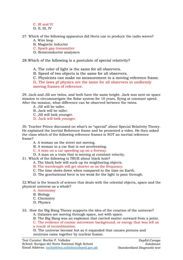 SUKDANAN DIAGNOSTIC TEST IN PHYSICAL SCIENCE ANSWER KEYY.pdf ...