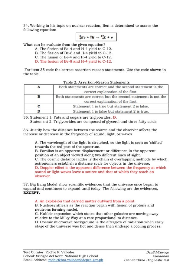 SUKDANAN DIAGNOSTIC TEST IN PHYSICAL SCIENCE ANSWER KEYY.pdf ...