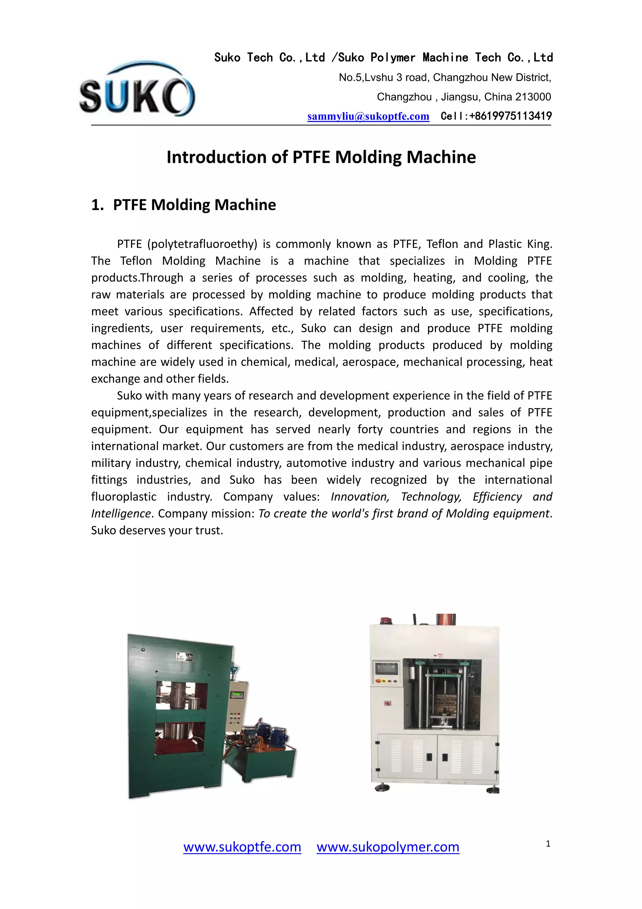 Suko introduction of ptfe molding machine | PDF