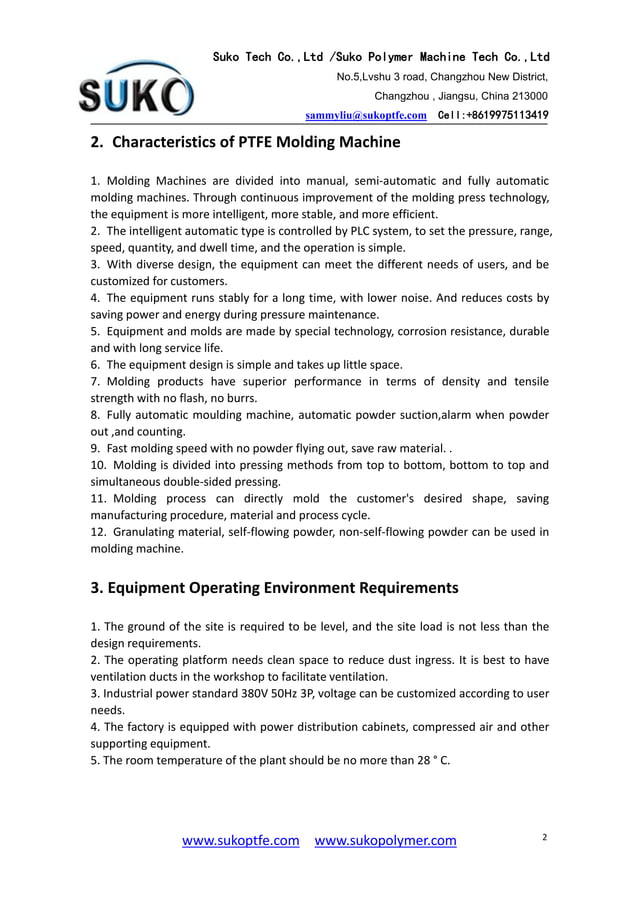 Suko introduction of ptfe molding machine | PDF