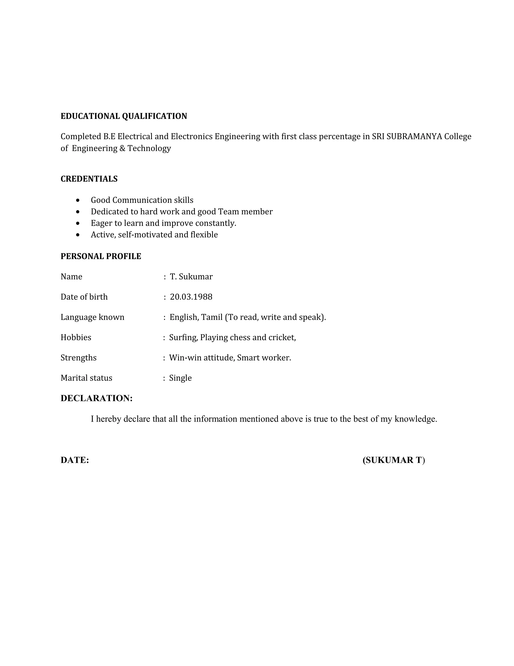 Sukumar resume | PDF