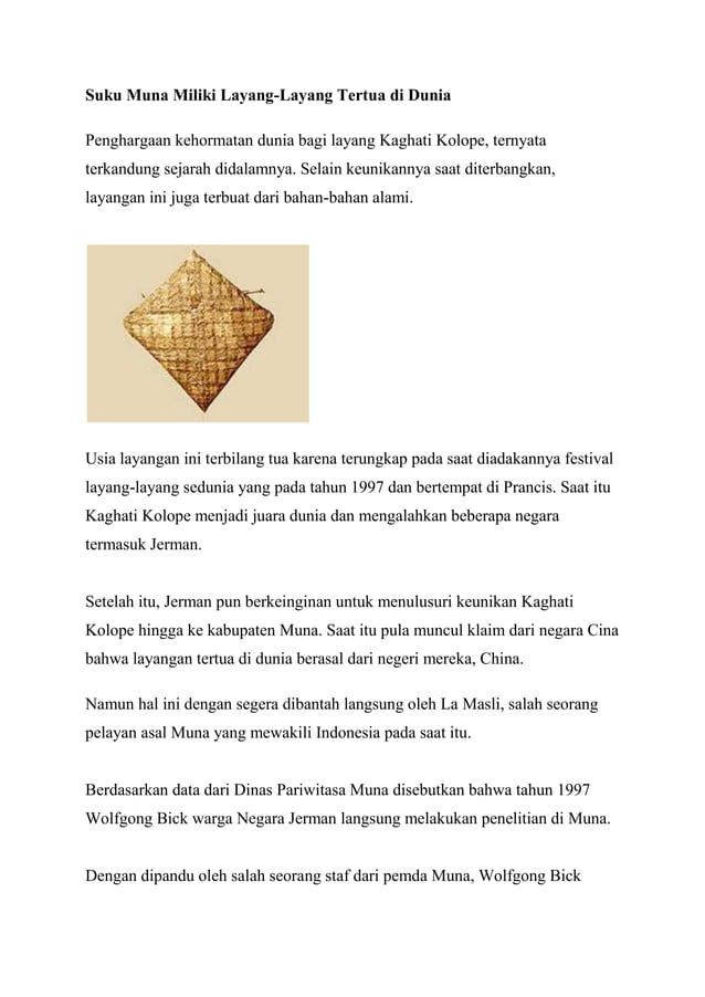Suku muna (kabupaten muna) miliki layang layang tertua di dunia | DOCX