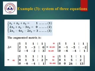 Solving linear equation systems using direct methods: Gauss Jordan and Aitken methods | PPTX