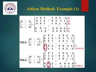Solving linear equation systems using direct methods: Gauss Jordan and Aitken methods | PPTX