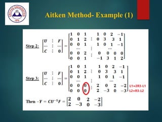 Solving linear equation systems using direct methods: Gauss Jordan and Aitken methods | PPTX