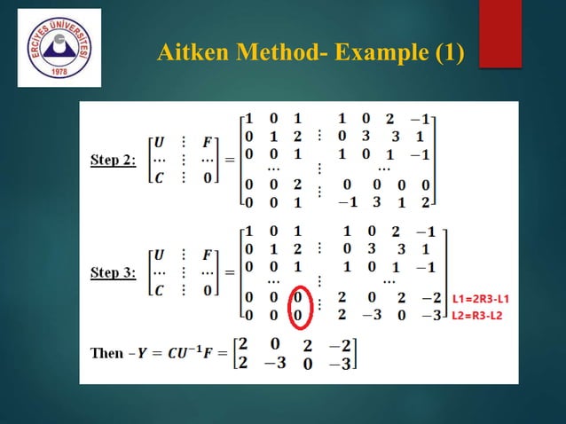 Solving linear equation systems using direct methods: Gauss Jordan and Aitken methods | PPTX
