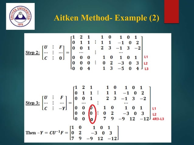 Solving linear equation systems using direct methods: Gauss Jordan and Aitken methods | PPTX