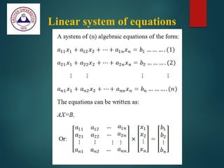 Solving linear equation systems using direct methods: Gauss Jordan and Aitken methods | PPTX