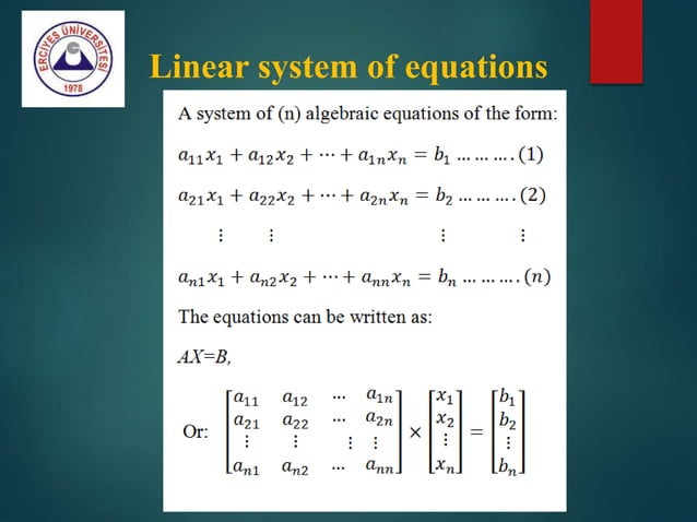 Solving linear equation systems using direct methods: Gauss Jordan and Aitken methods | PPTX