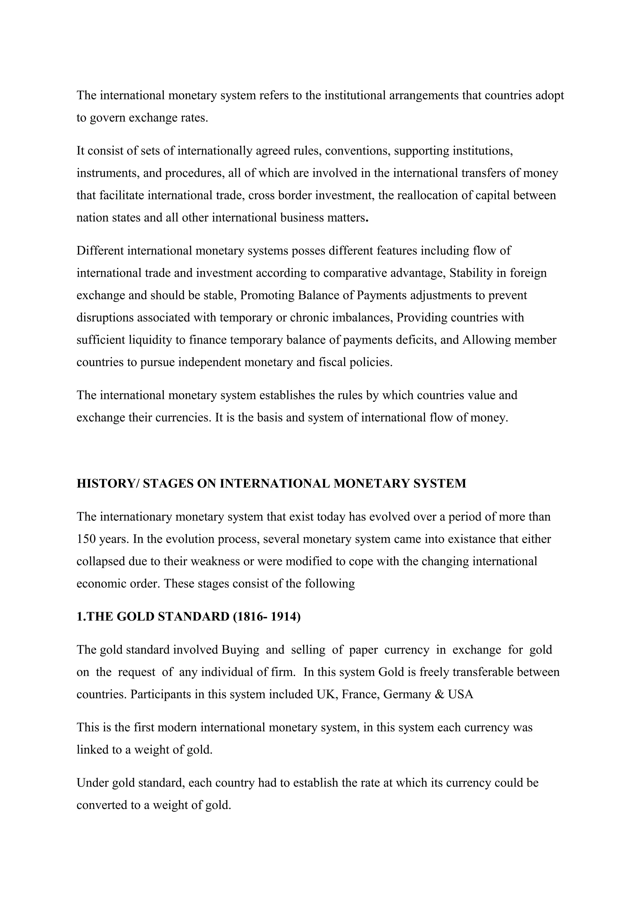 The history of international monetary system | DOC