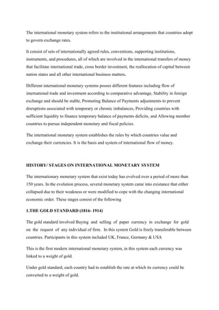 The history of international monetary system | PDF