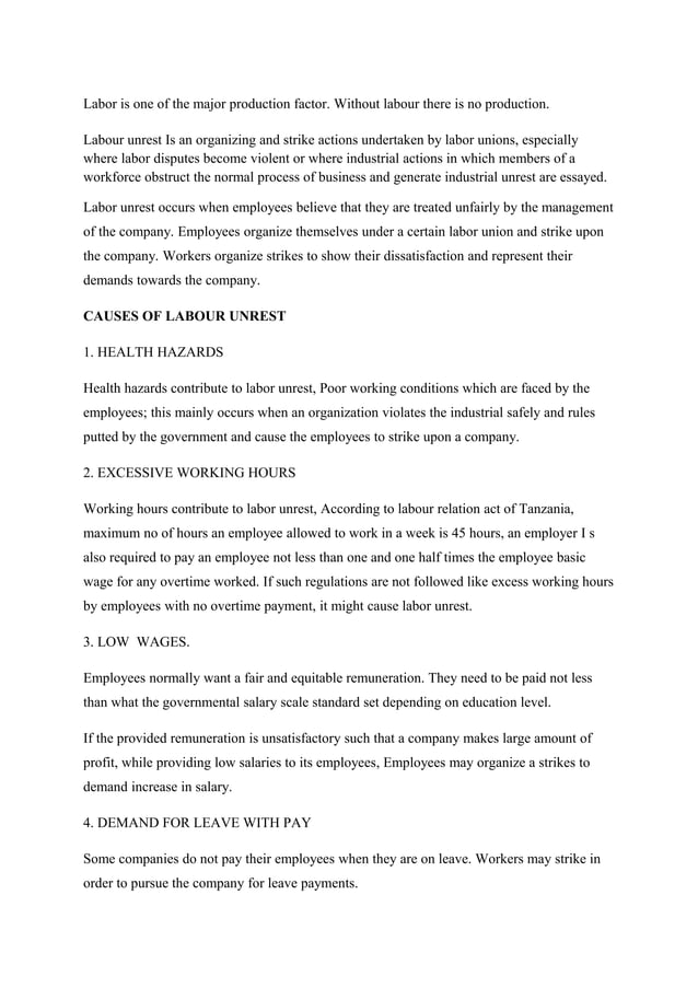 Labour unrest,way to mitagate labour unrest and the effects of labour ...