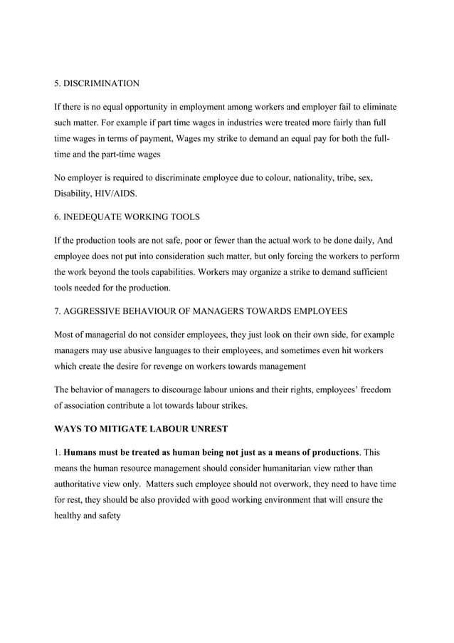 Labour unrest,way to mitagate labour unrest and the effects of labour ...