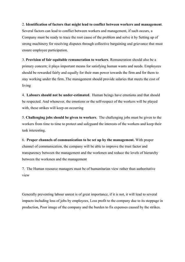 Labour unrest,way to mitagate labour unrest and the effects of labour ...