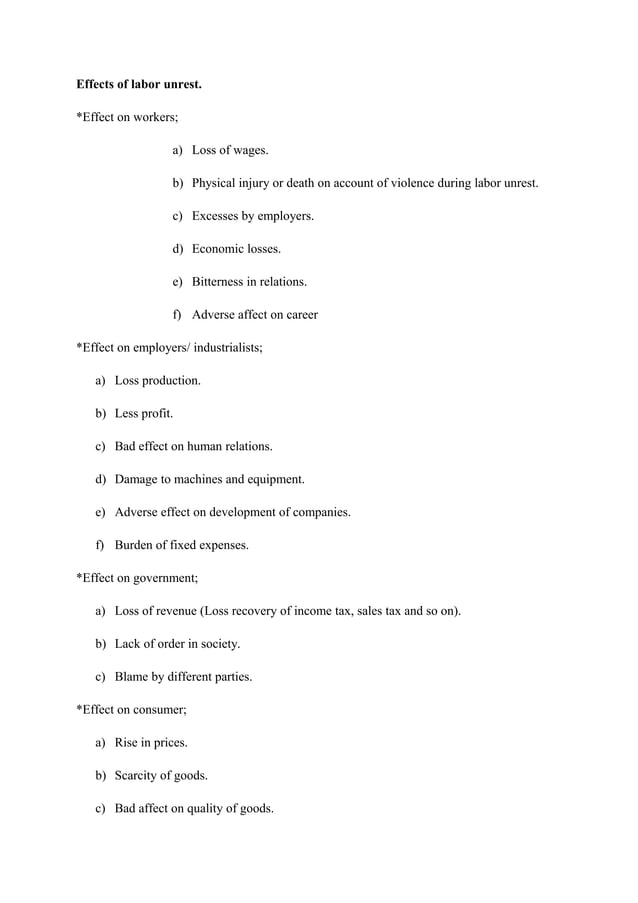 Labour unrest,way to mitagate labour unrest and the effects of labour ...