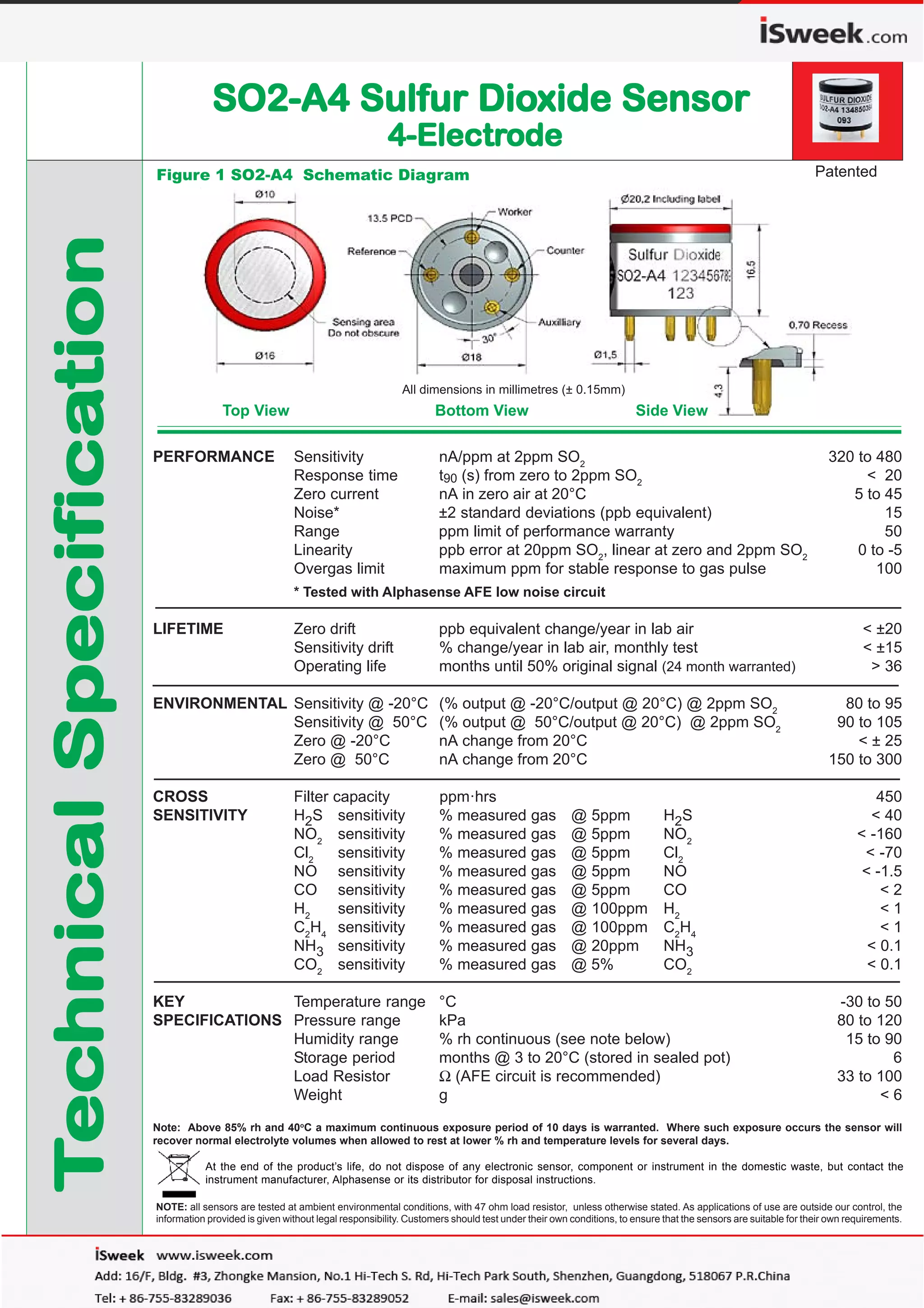 Sulfur dioxide sensor 4 electrode - so2-a4 | PDF