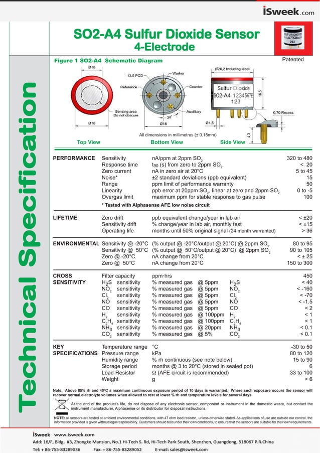 Sulfur dioxide sensor 4 electrode - so2-a4 | PDF