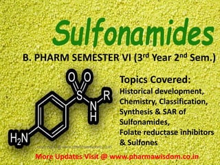 Sulphonamides (Sulfonamides) and Sulfones || B.Pharm VI Semester ...