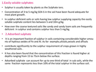 Sulphur-Source, forms, fertilizers, their behaviour in soils, factors ...