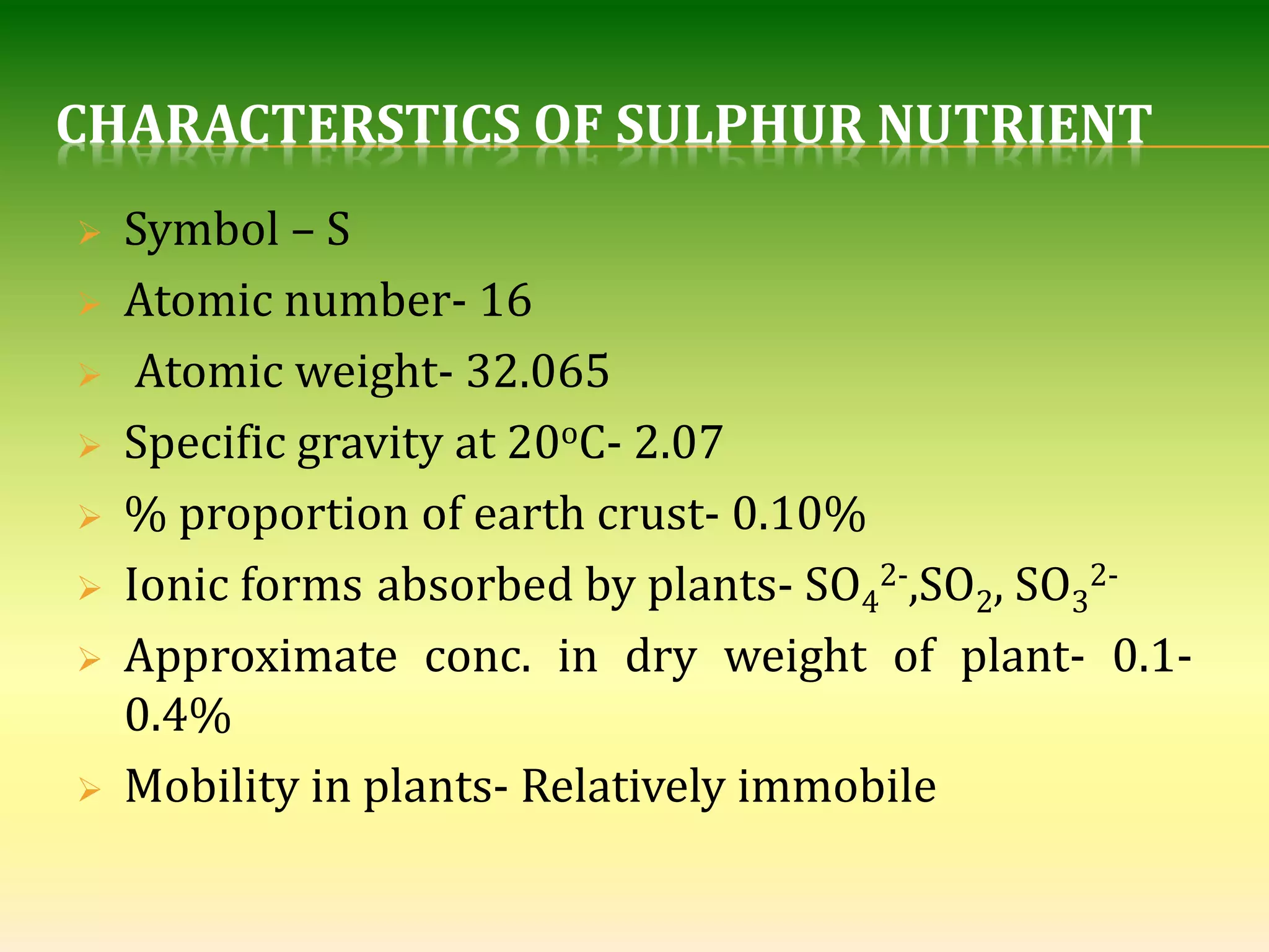 Sulphur nutrition in plants | PPTX