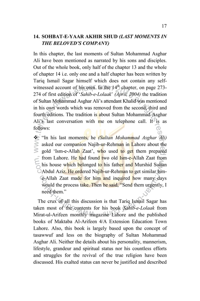 Sultan Mohammad Asghar Ali - Life & Teachings | PDF