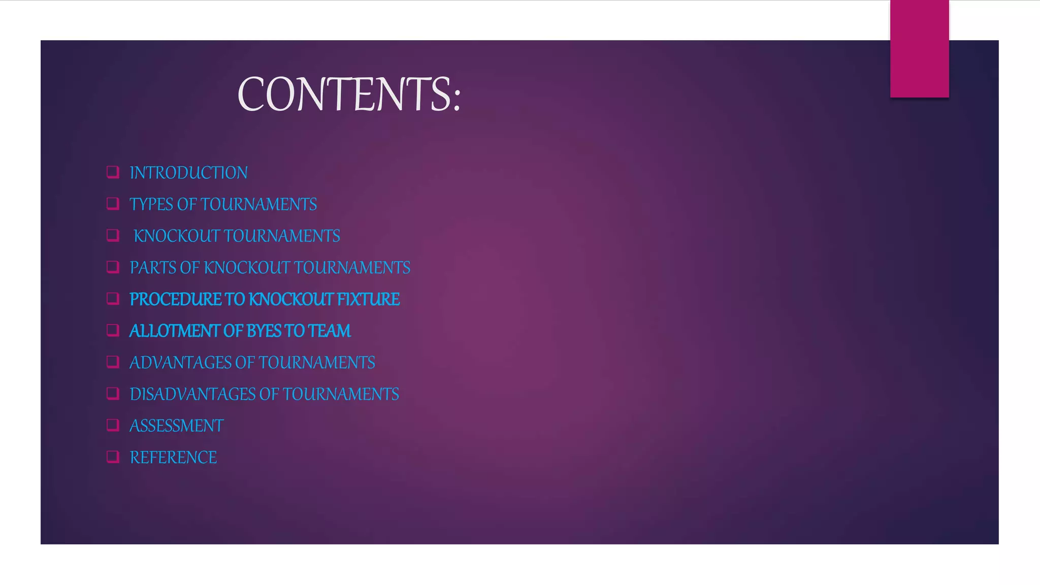 Types of tournaments (knock out) | PPTX