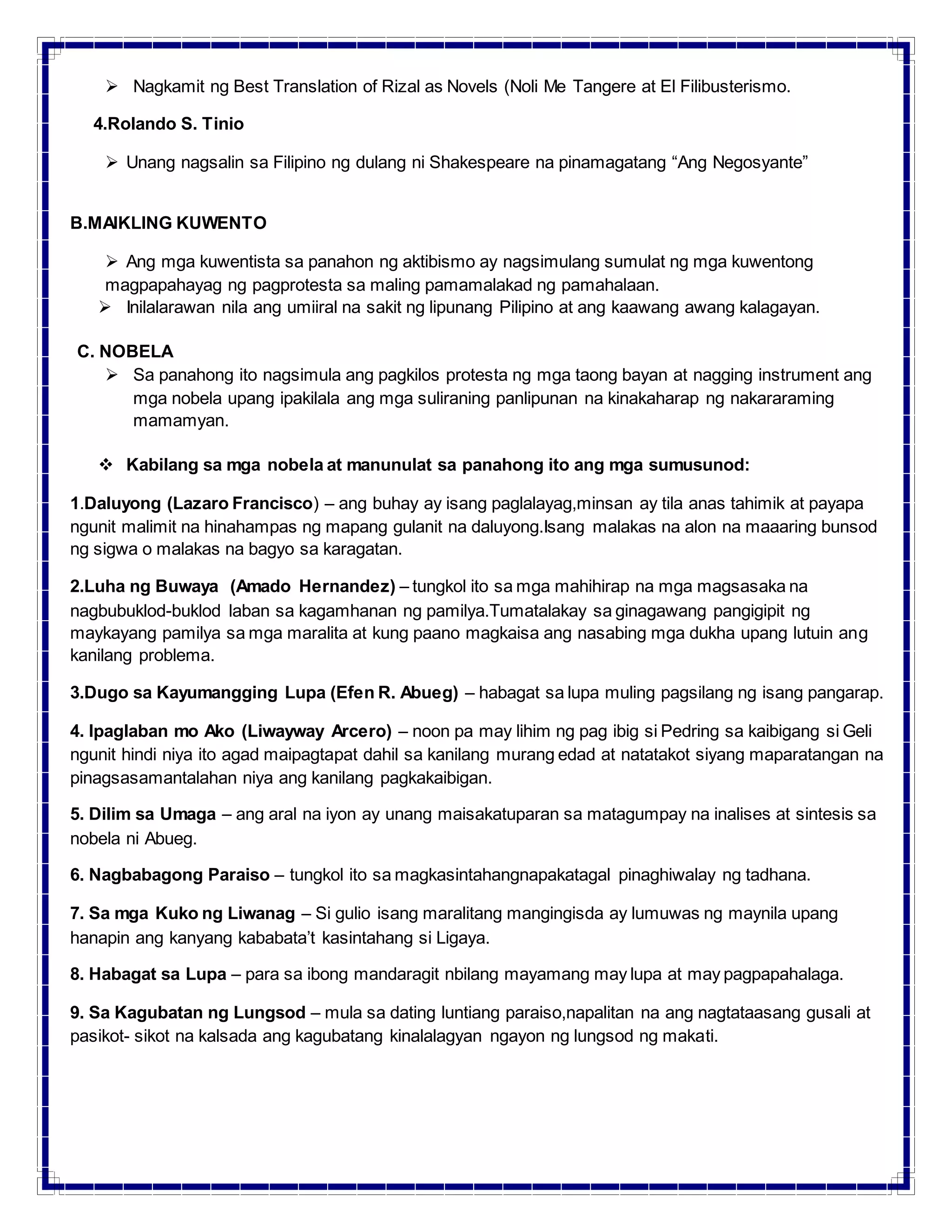 Panitikan sa panahon ng Republika | DOCX