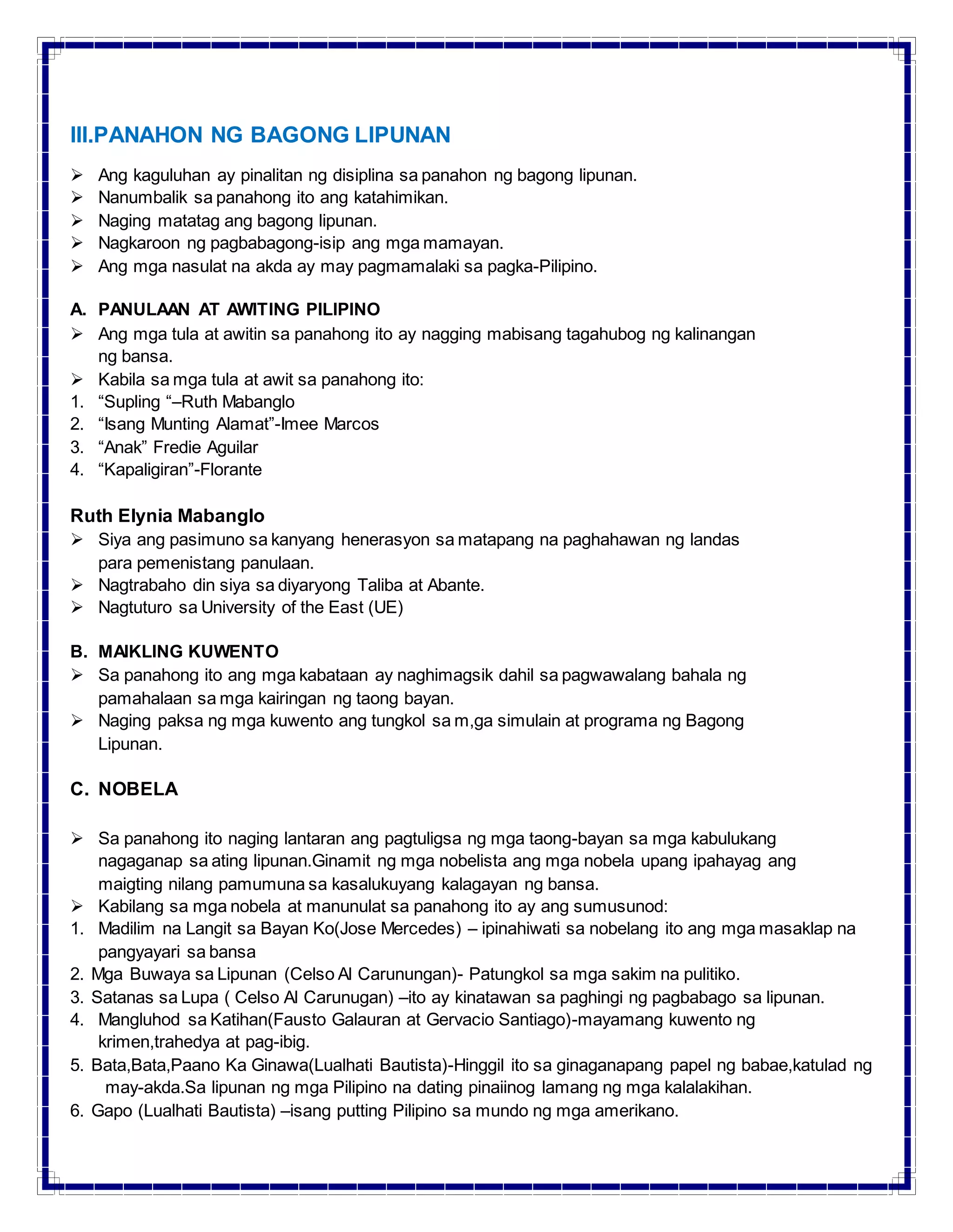 Panitikan sa panahon ng Republika | DOCX