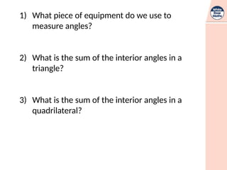 Geometry - Angles - Measure angles up to 180 | PPTX