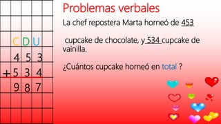 Suma de 3 dígitos y problemas verbales | PPT