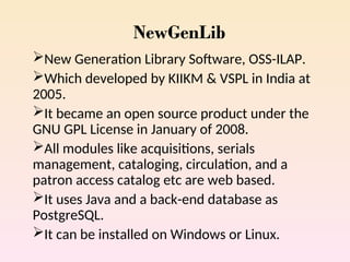 NewGenLibrary Automation Software for librtaries | PPT