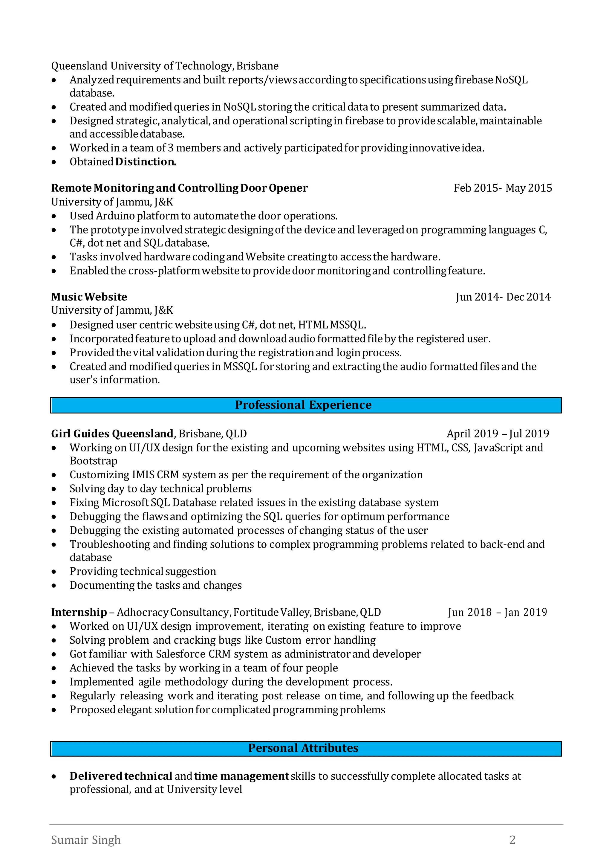 Sumair Singh Resume | DOCX | Web Development | Internet