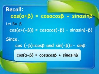 Proof on Sum and Difference of Trigonometric Identities | PPTX