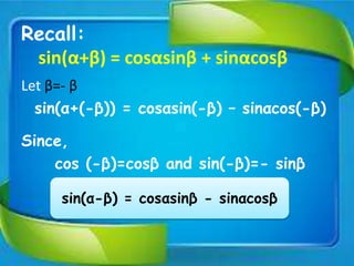 Proof on Sum and Difference of Trigonometric Identities | PPTX