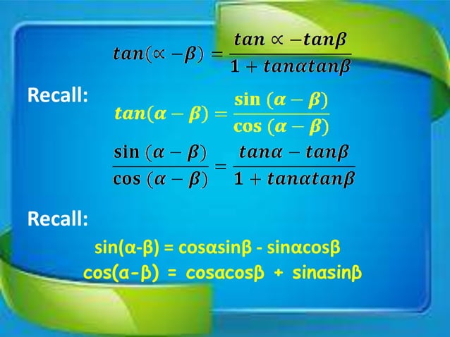 Proof on Sum and Difference of Trigonometric Identities | PPTX ...