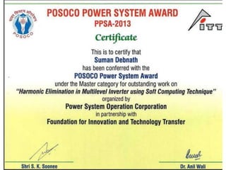 Suman debnath has been awarded with posoco power system award | PPTX
