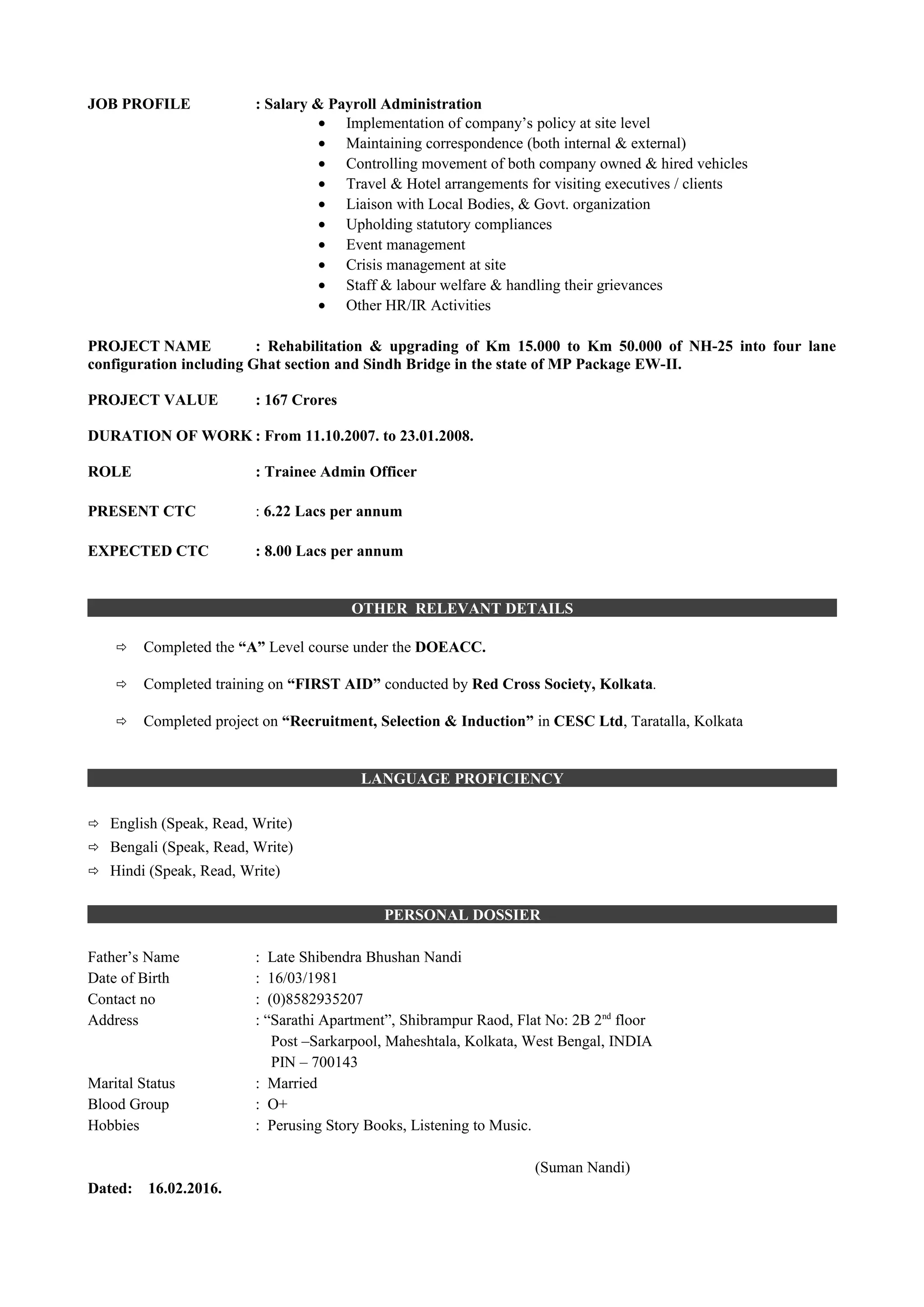 Suman Nandi Resume Doc Business Administration Business