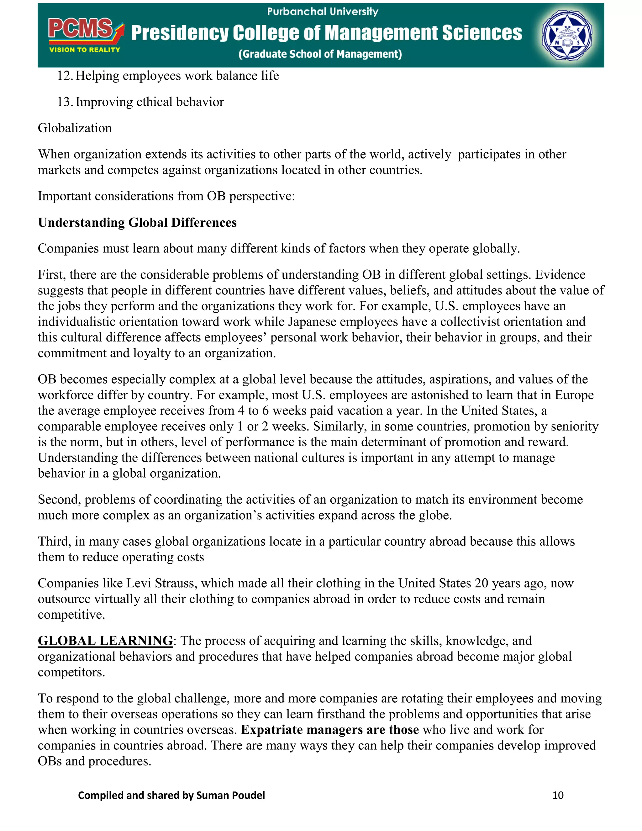 MBA 1s sem Organisational Behaviour Notes | PDF