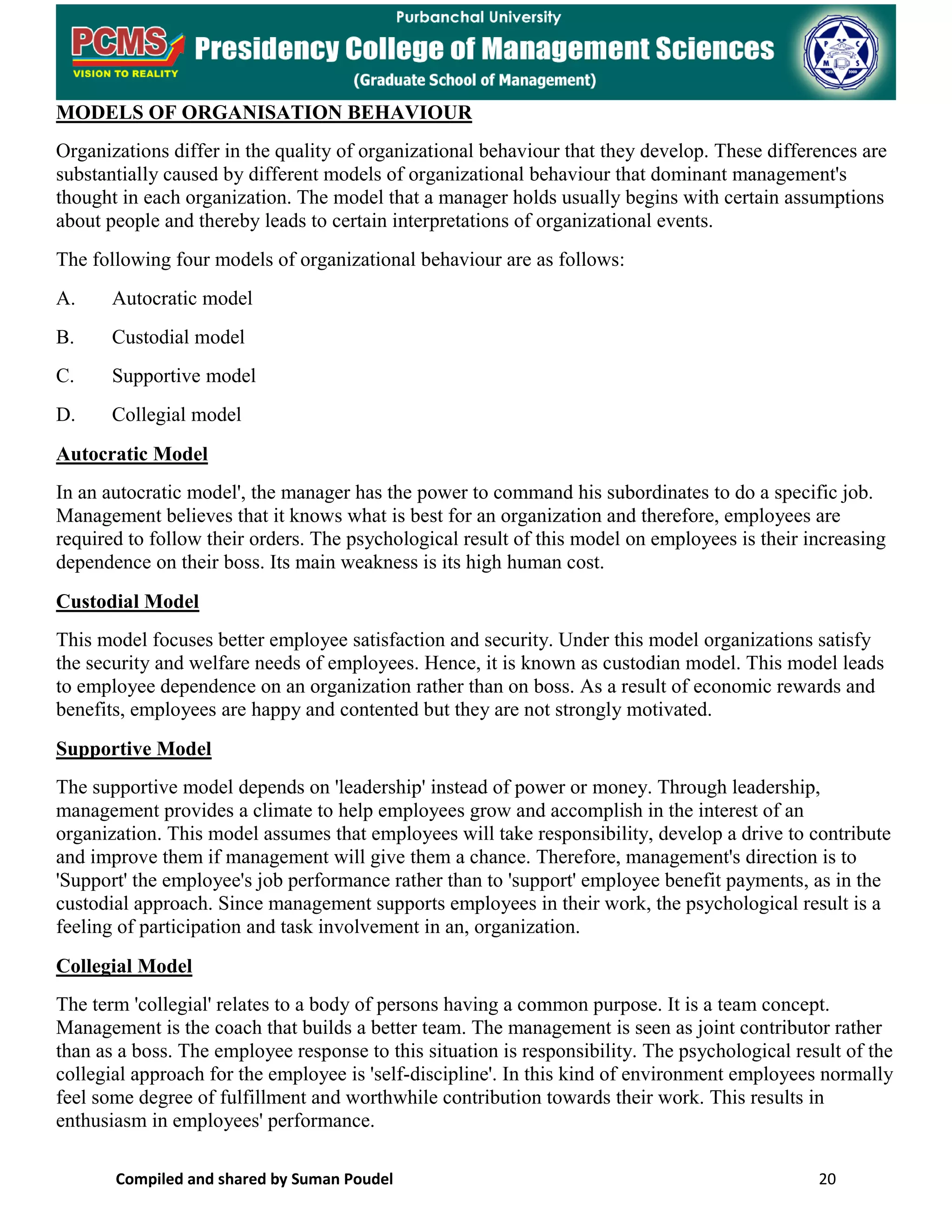 MBA 1s sem Organisational Behaviour Notes | PDF