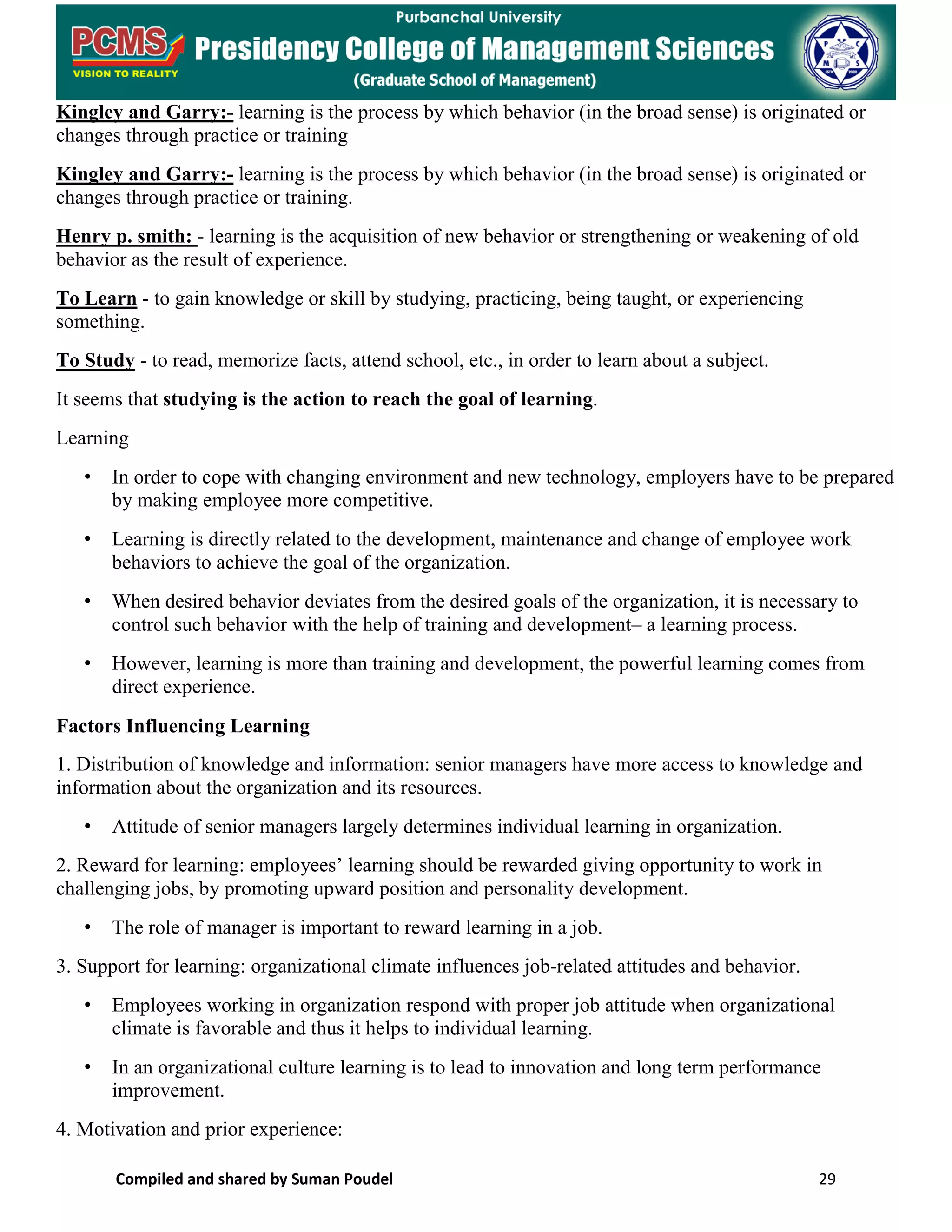 MBA 1s sem Organisational Behaviour Notes | PDF