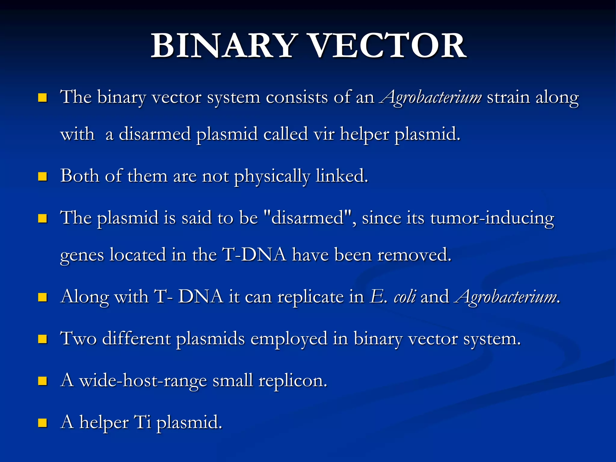 A comprehensive study of shuttle vector & binary vector and its rules of in gene transfer | PPTX
