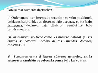 Suma y resta de numeros decimales | PPTX