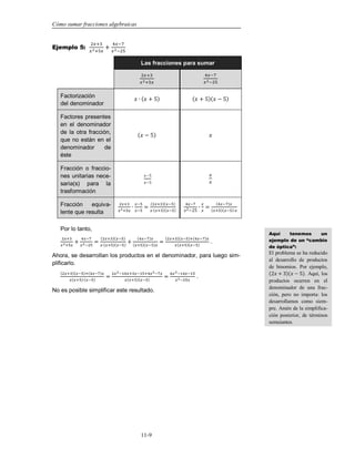 Cómo sumar fracciones algbráicas | PDF
