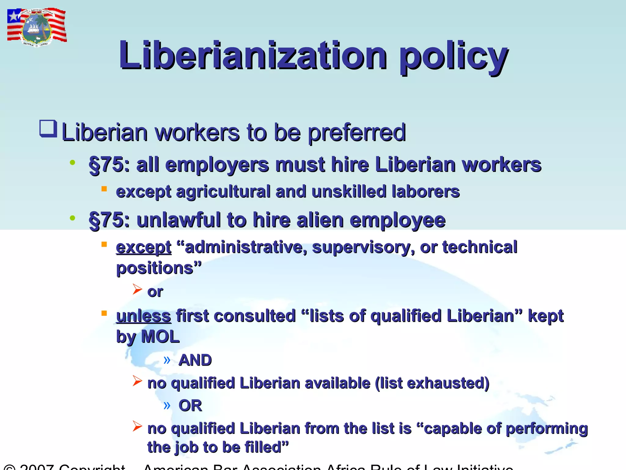 Sumary Of Liberian Labour Law | PPT