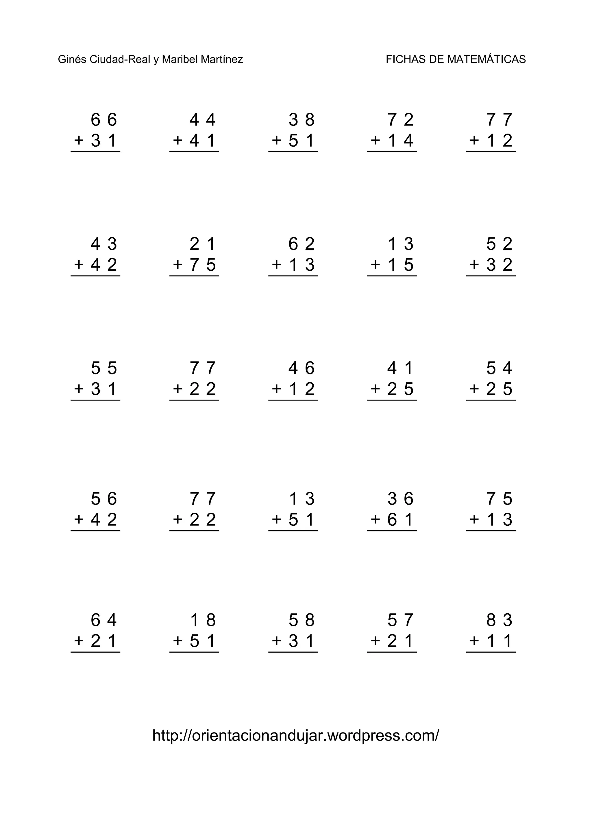 Sumas de-dos-cifras-sin-llevada-100-fichas-1 | PDF