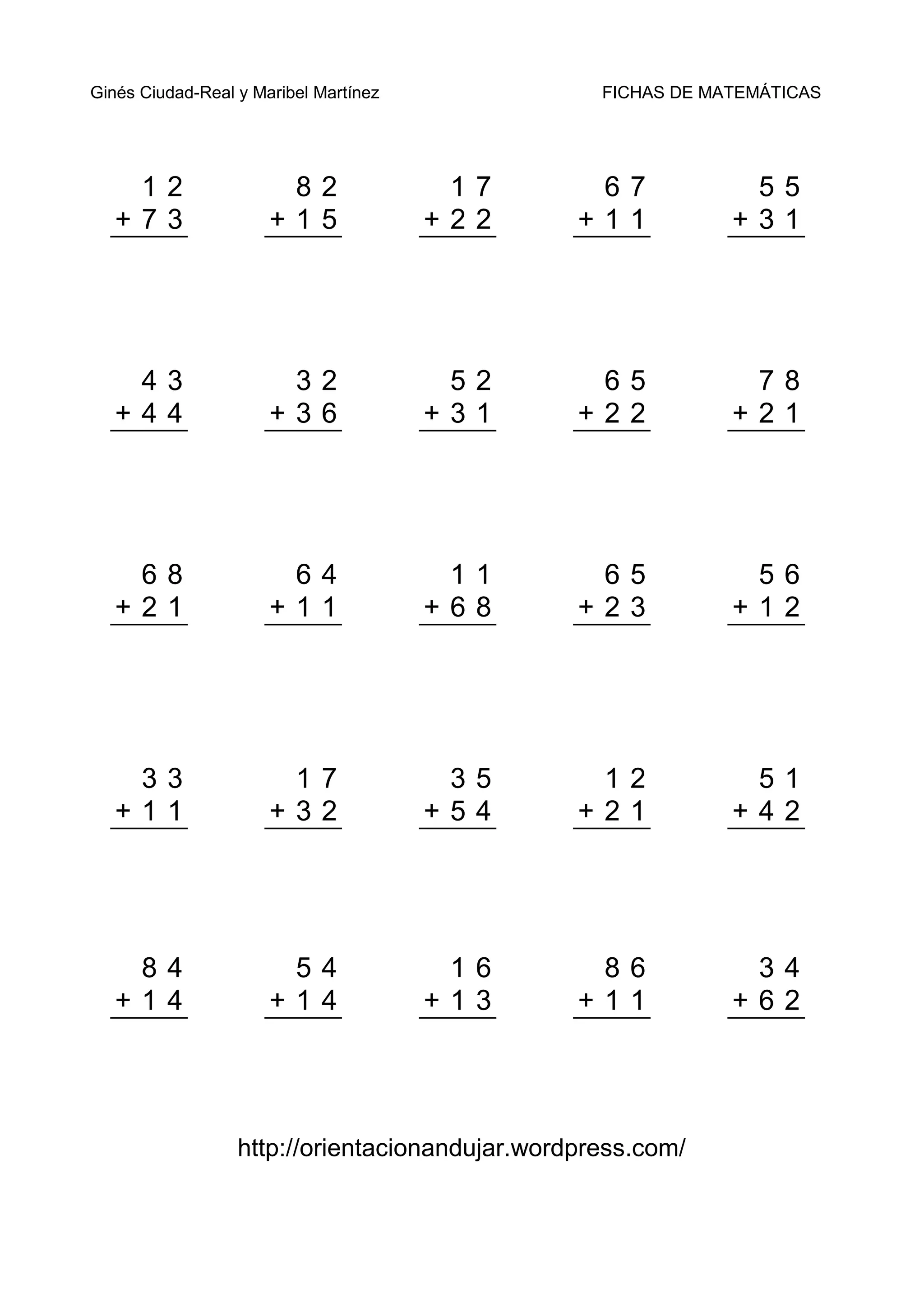 Sumas de-dos-cifras-sin-llevada-100-fichas-1 | PDF