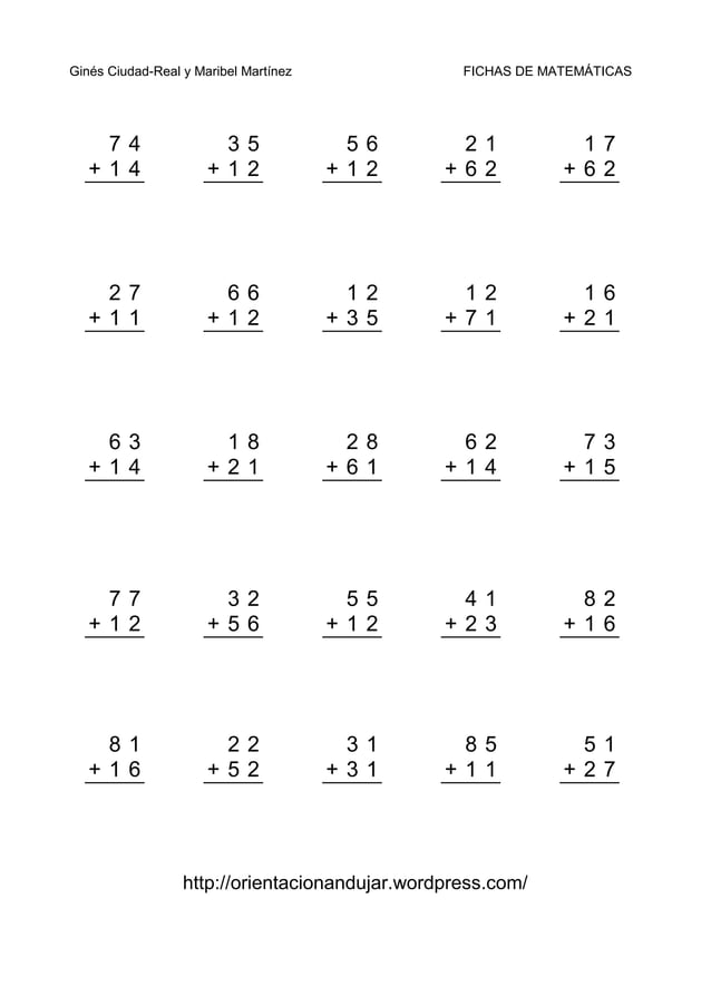Sumas de-dos-cifras-sin-llevada-100-fichas-1 | PDF