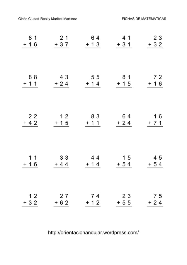 Sumas de-dos-cifras-sin-llevada-100-fichas-1 | PDF