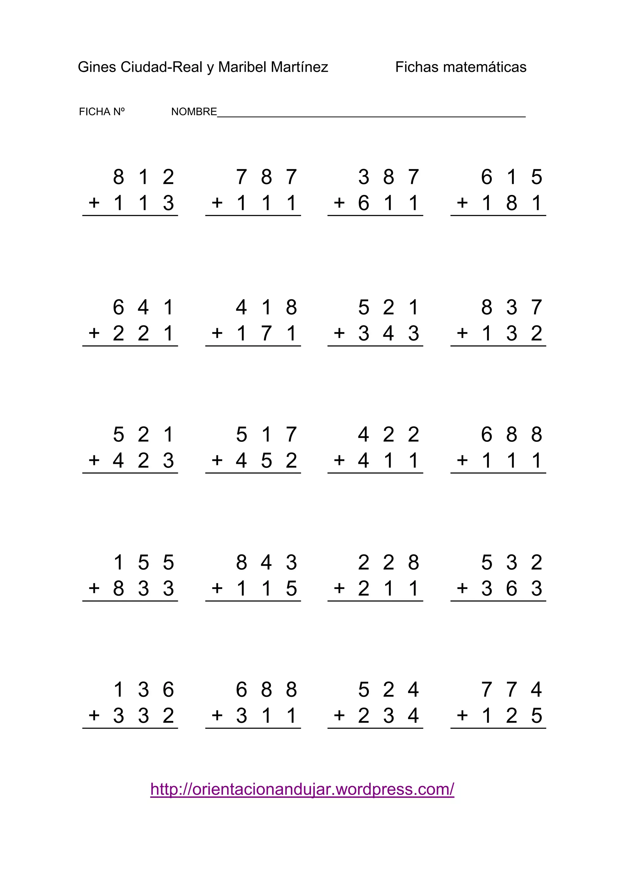 Sumas de-tres-cifras-sin-llevada-fichas-31-40 | PDF