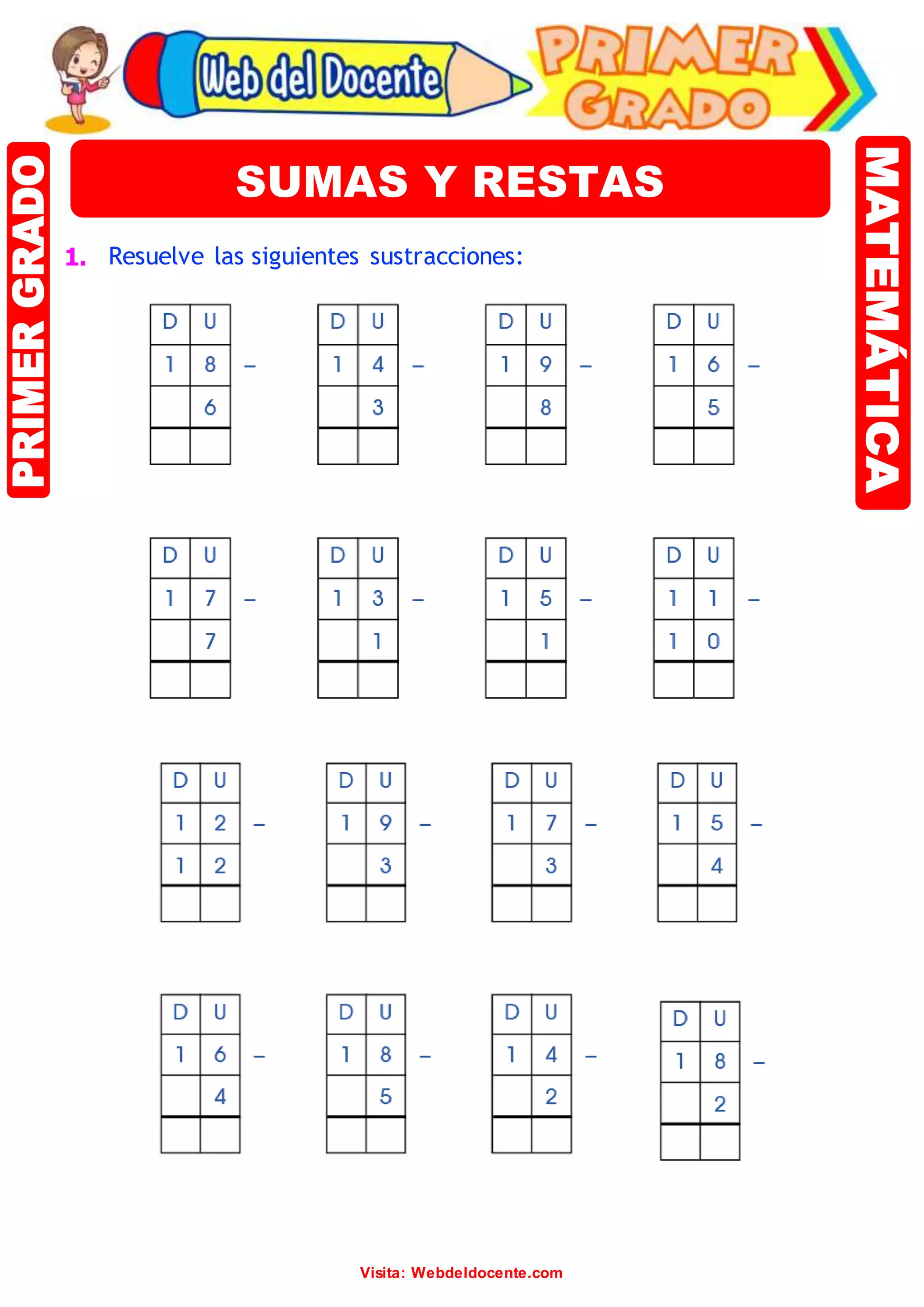 Hojas De Trabajo Imprimibles De Suma Y Resta De Primer Grado Colorear